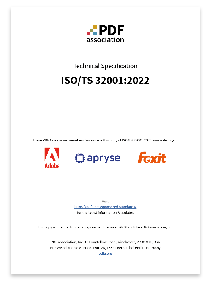 ISO/TS 32001:2022, Document management – Portable Document Format ...